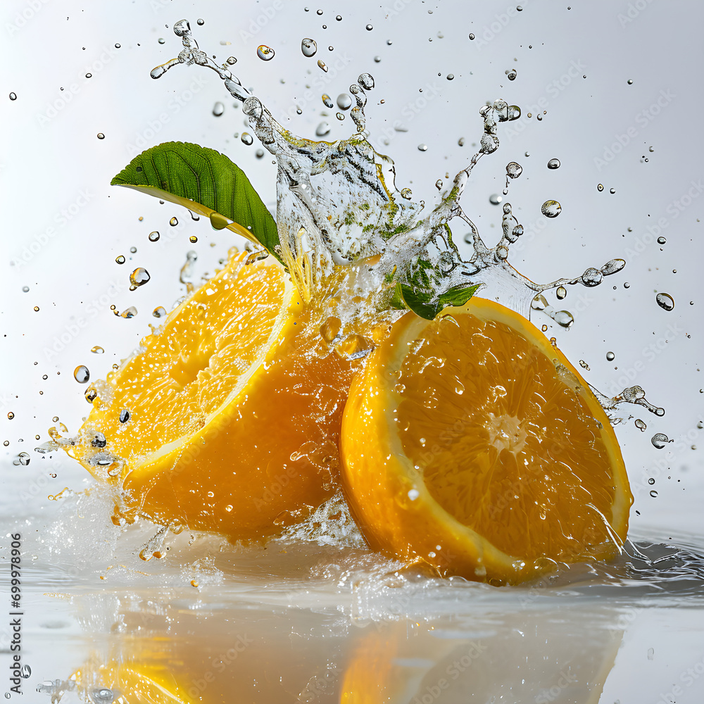 drink wave splash with lemon, water splash and liquid beverage with ...