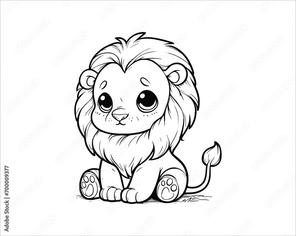 Cute Cartoon Character of lion for coloring book without color, outline ...