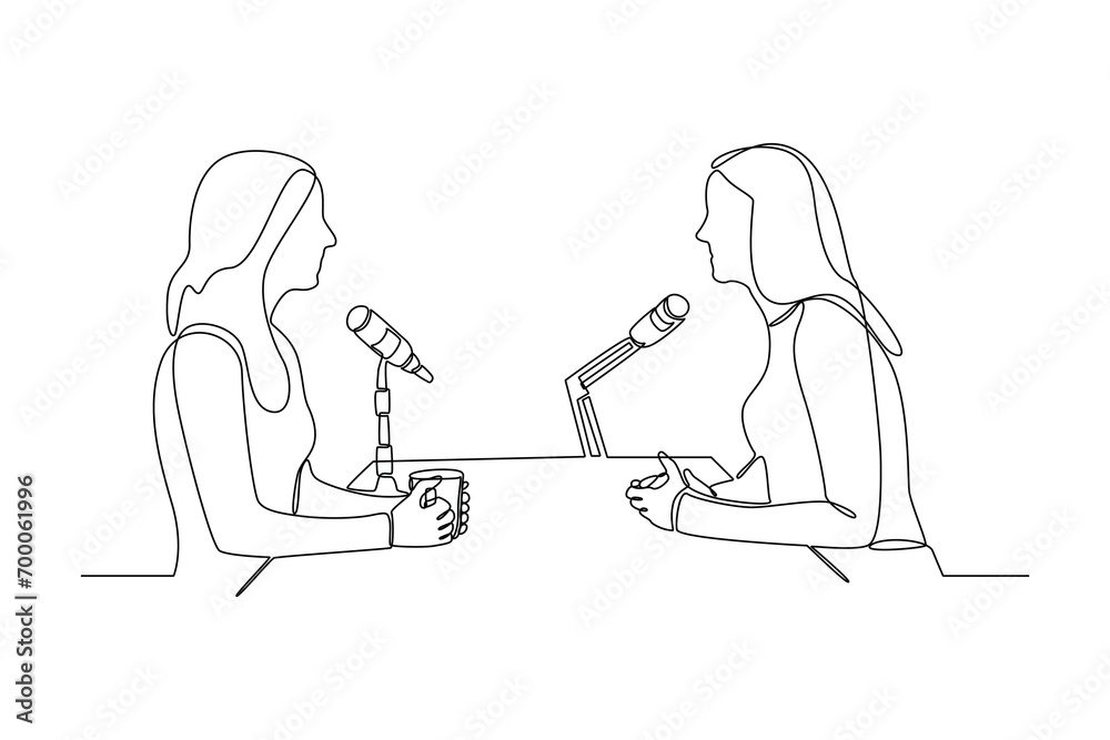 One continuous line drawing of Recording audio podcast or online show ...