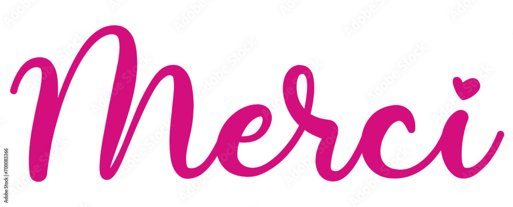 Merci - thank you written in French - lettering - pink color, embossed ...