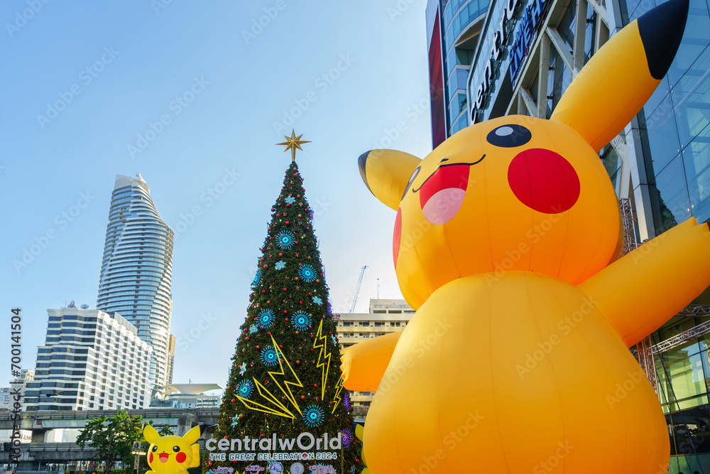 Christmas and New Year decoration design with Pikachu Pokemon theme, Japanese cartoon, with ...