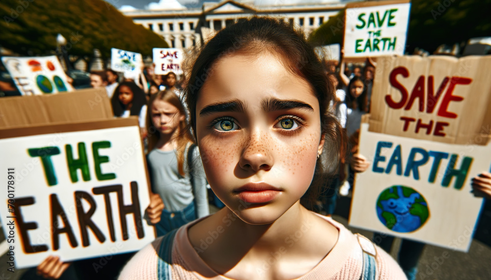 Children and teenagers protesting climate change on earth day in front ...