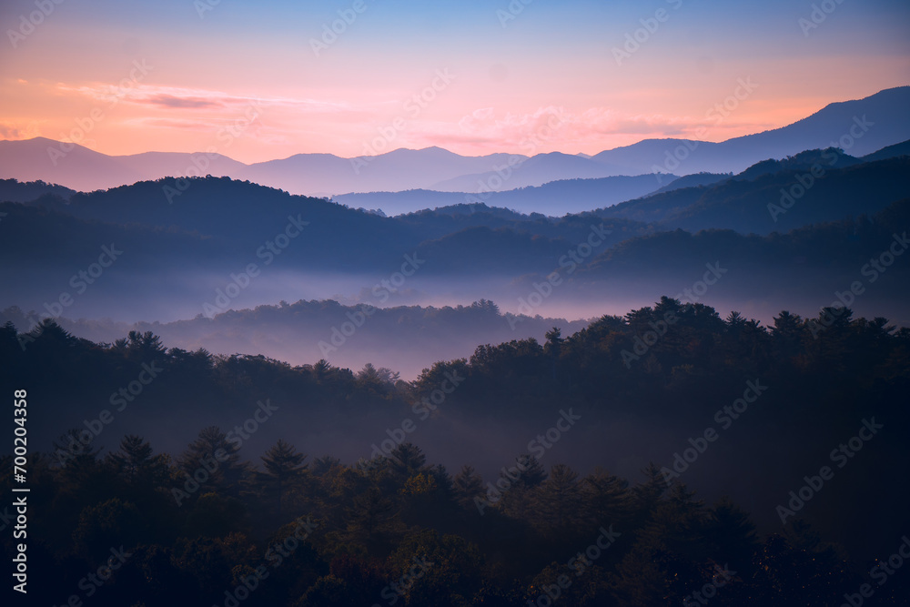 Sunrise over the Great Smoky Mountains in Tennessee. These Blue Ridge ...