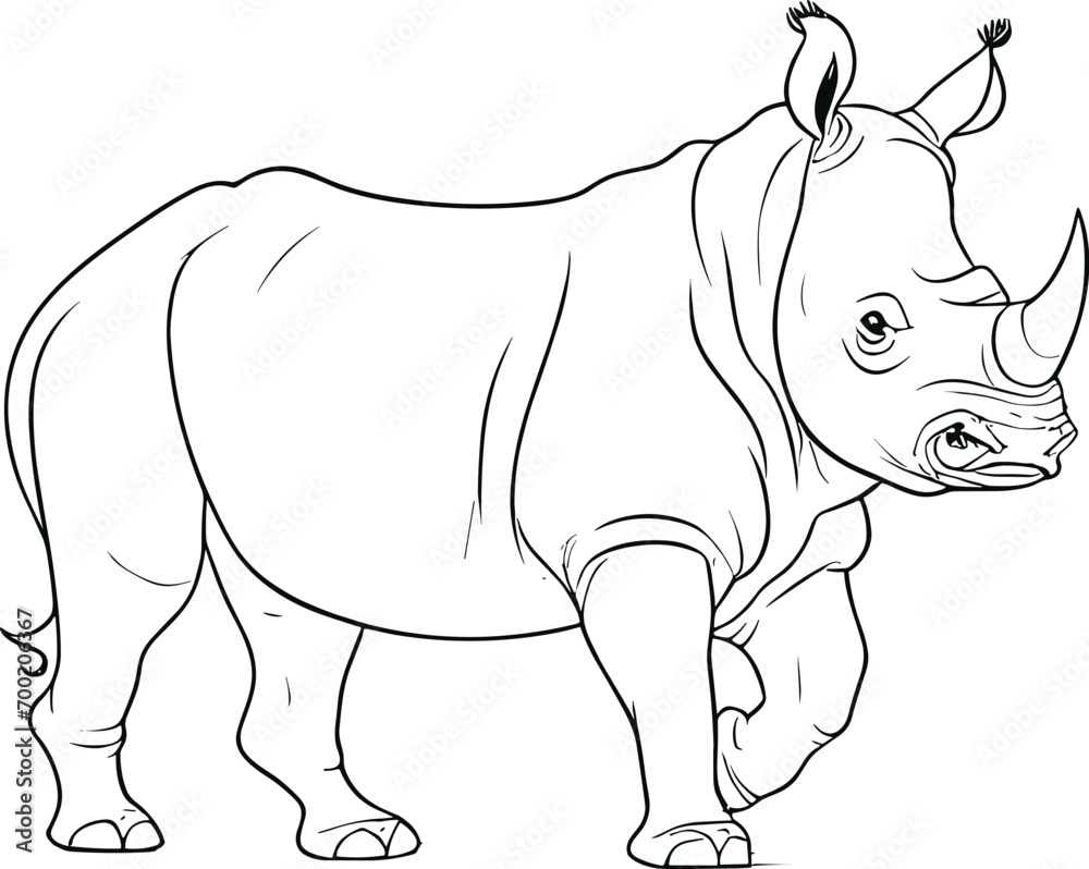 Rhinoceros outline isolated in vector. Cartoon Rhino outline on white ...