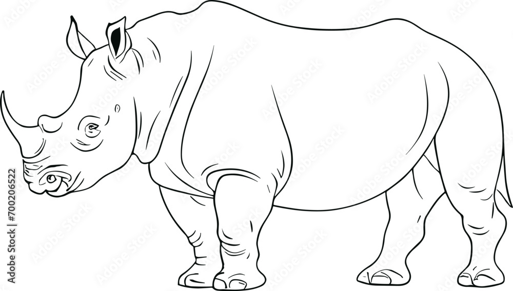 Rhinoceros outline isolated in vector. Cartoon Rhino outline on white ...