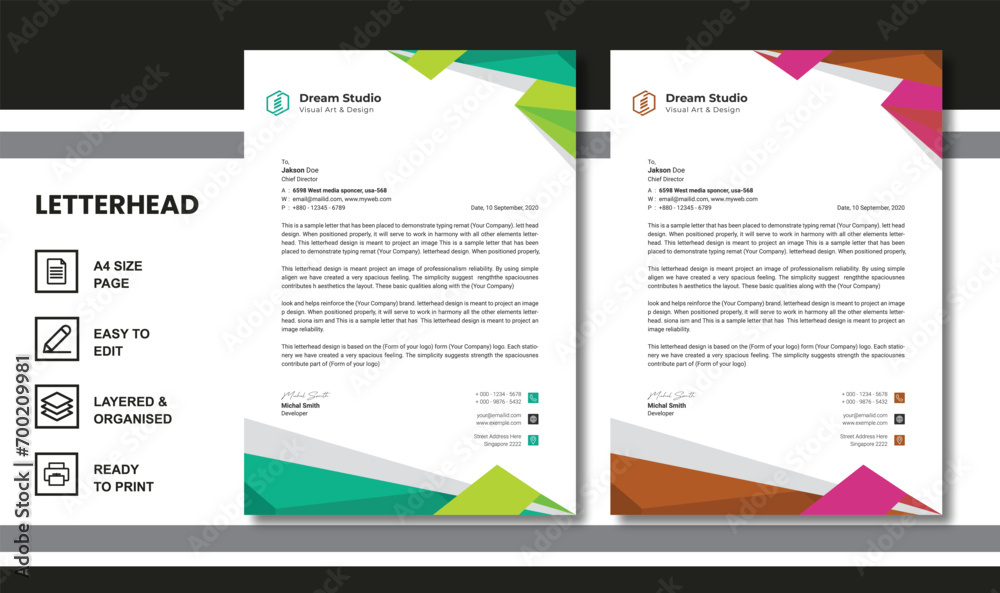 Simple Modern Letterhead vector template design. Creative & Clean ...