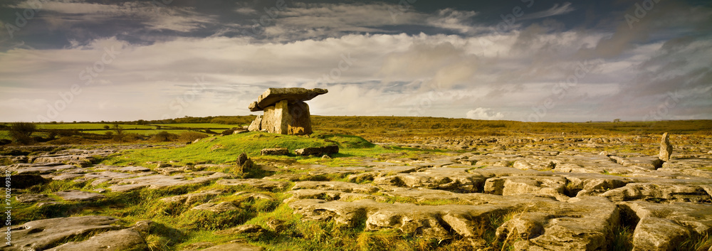 Poulnabrone Dolmen in Burren, county Clare, Ireland. Exposed karst ...