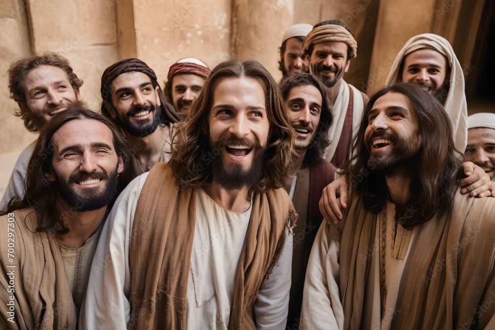 Imagining Jesus smiling with his disciples Stock Photo | Adobe Stock