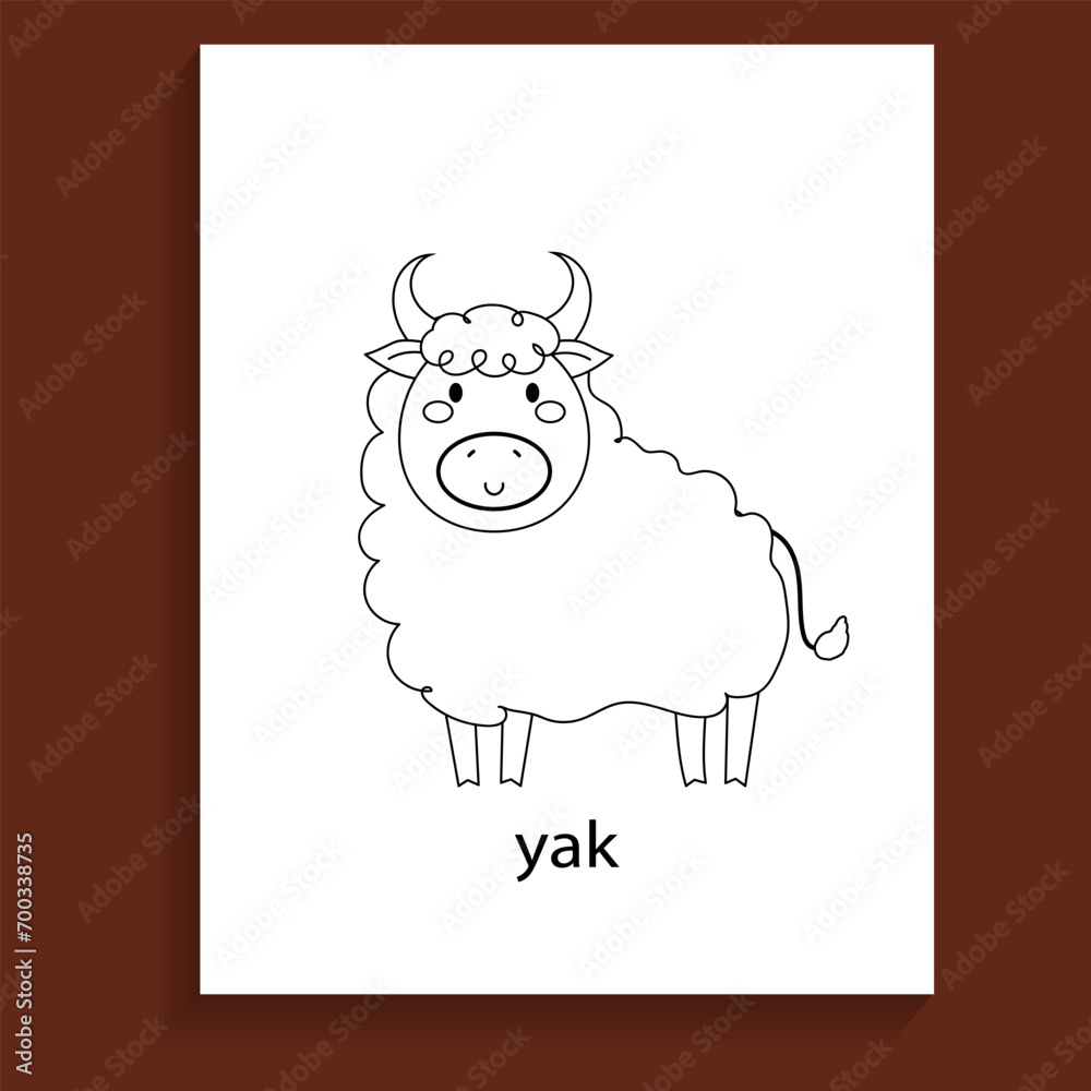 yak, ungulate herbivores animals cartoon flat line for coloring page ...