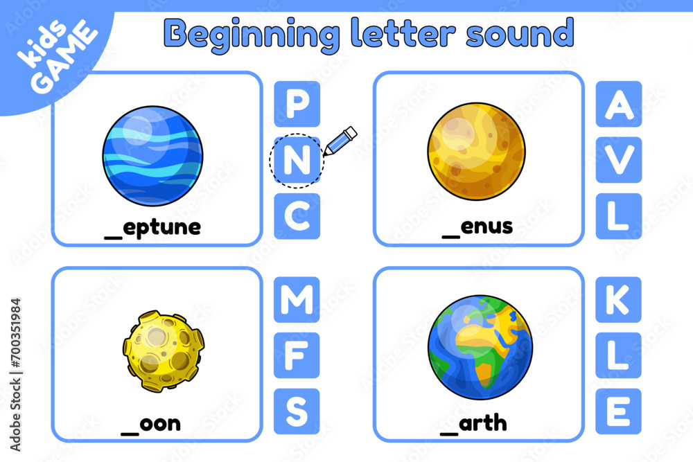 Cards matching educational game of beginning letter sound. Worksheet ...