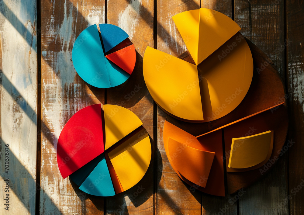 Сolorful math fractions on the wooden backgrounds. interesting math for ...