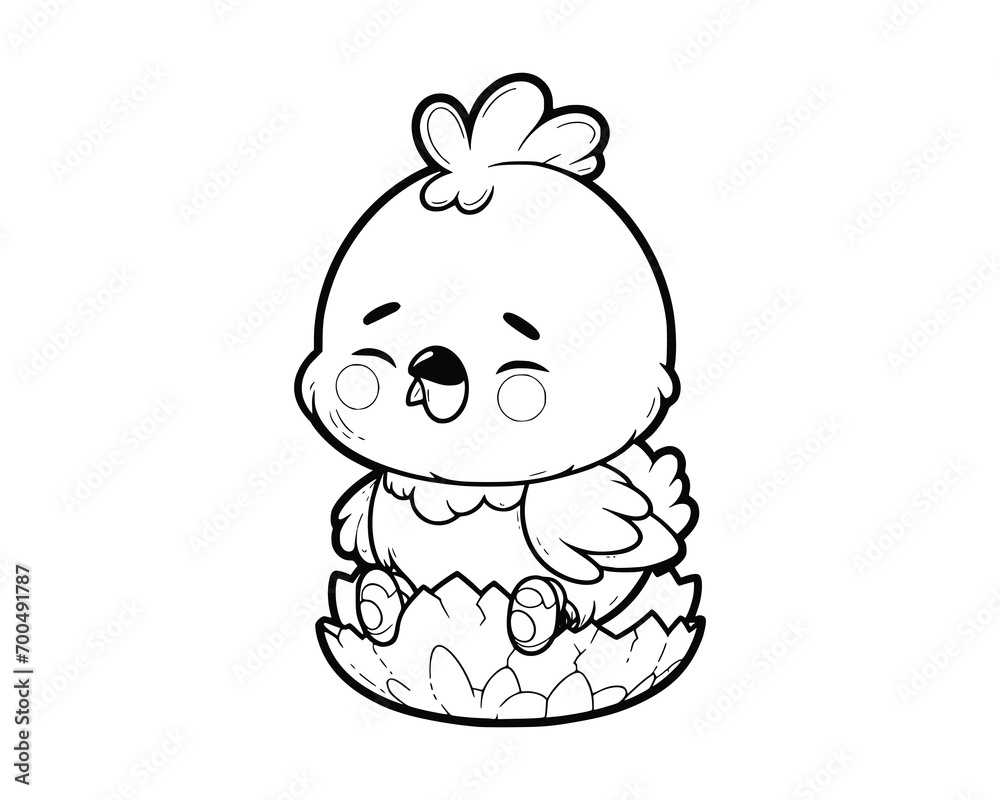Cute Cartoon Character of Chicken for coloring book without color ...