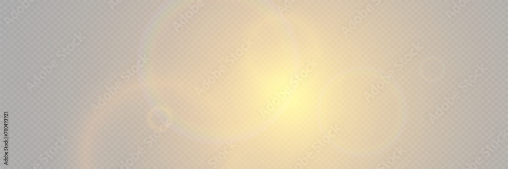 Bright light with glare and reflection of the camera lens. Sun, sun ...