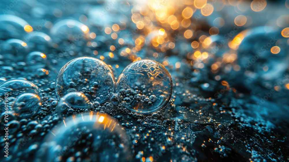 Top view textured background of round shaped bubbles floating under ...