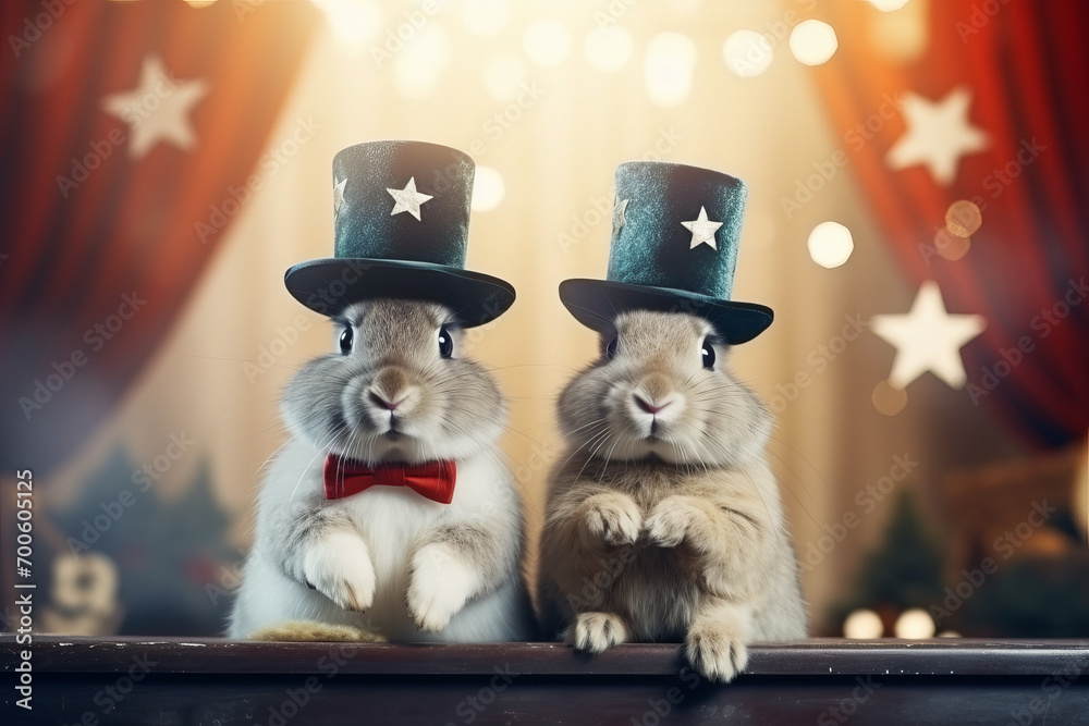 Bunnies in a Magic Show Charming animal act. Bunnies dressed as ...