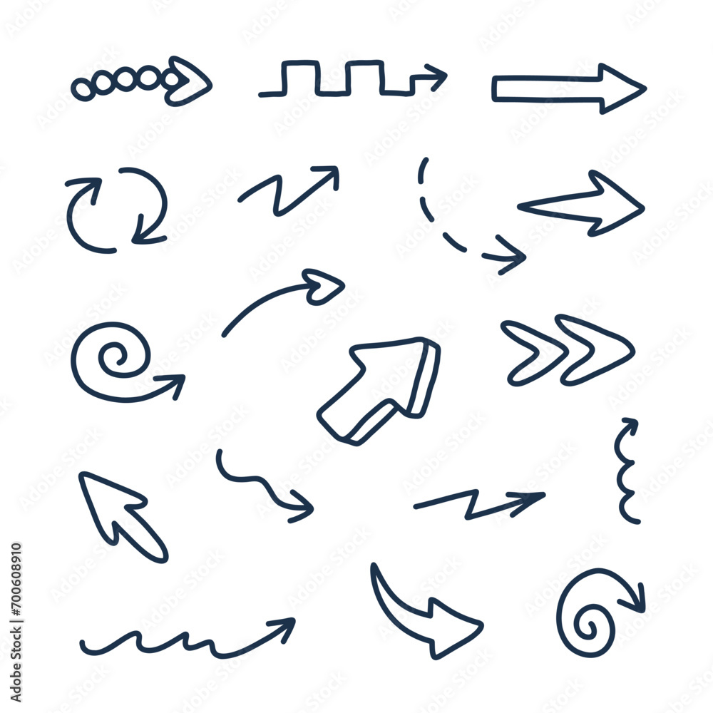 Cute arrows set in comic doodle style. Cartoon collection of arrows ...