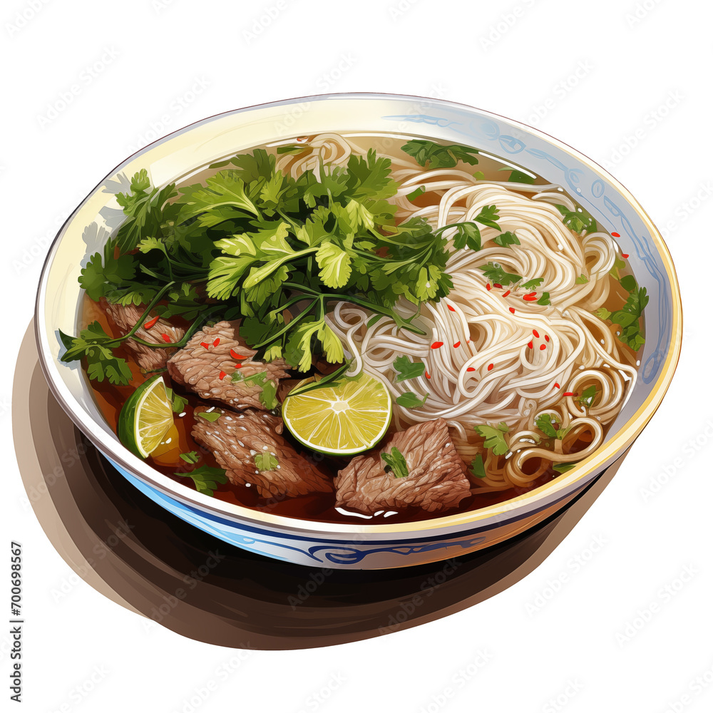 Pho soup dish from Vietnam watercolor illustration png isolated on a ...