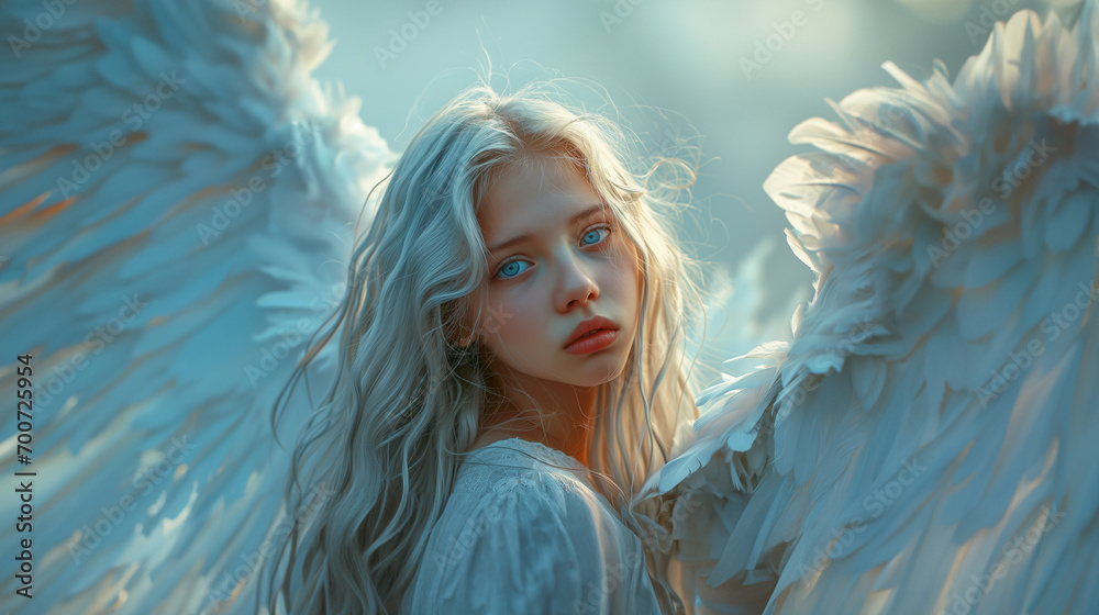 ภาพถ่าย Stock beautiful young angel girl with a sweet face, blue eyes ...
