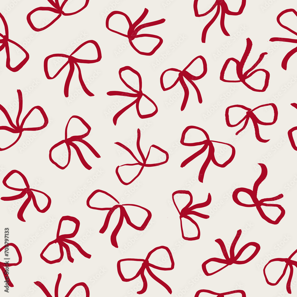 Illustration Stock Patrón sin costuras de moños rojos en fondo beige ...