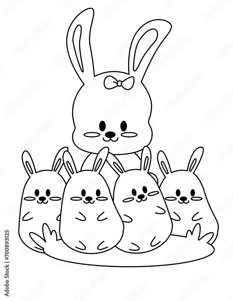 cute an kawaii bunny coloring page for kids Stock Illustration | Adobe ...