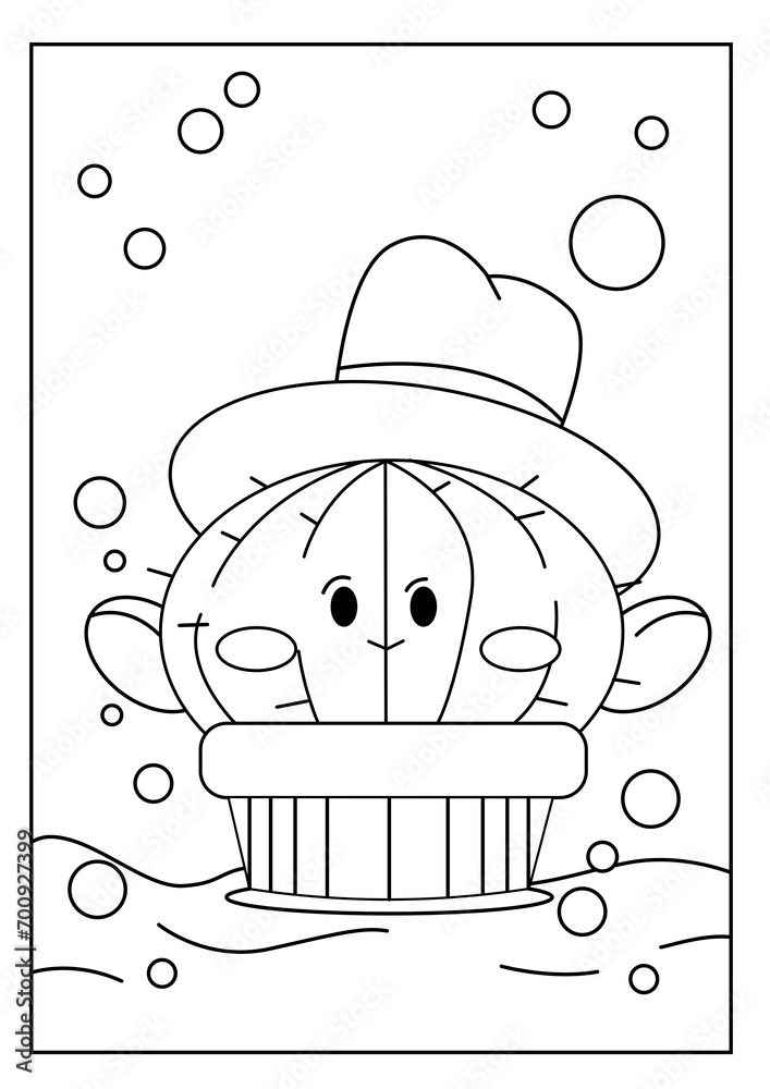 Cute kawaiiColoring page. Hand drawn doodle plants. Cartoon cactus for ...
