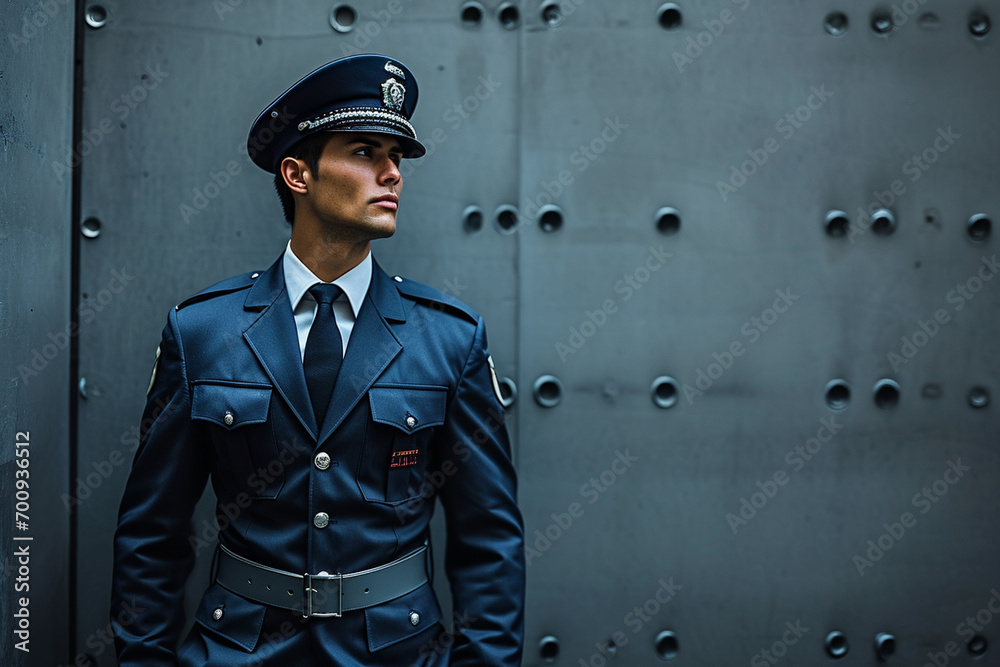 professional photo capturing a security guard in a sharp uniform ...
