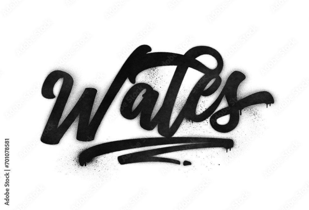 Wales country name written in graffiti-style brush script lettering ...