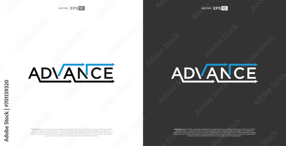 letter ADVANCE vector wordmark logo typography.A logo reflecting ...