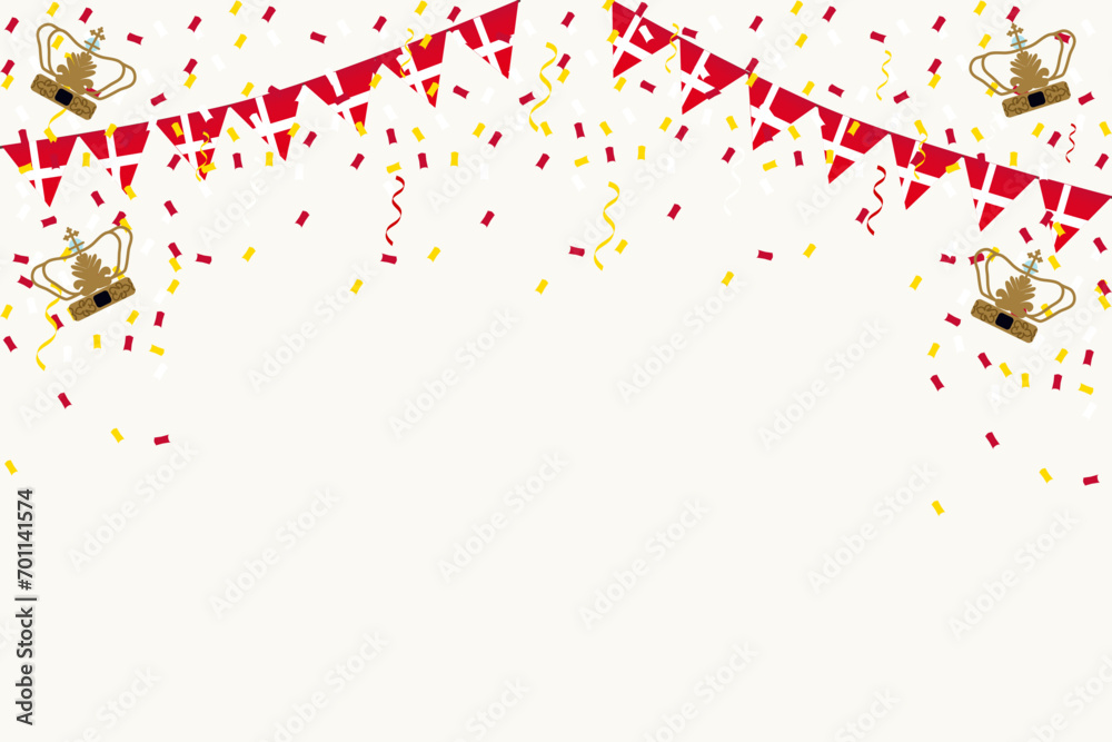 Denmark flag bunting coronation king with confetti ribbon crown ...