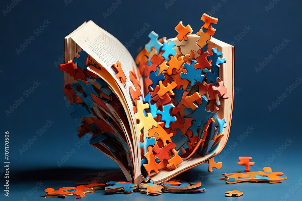 Moving puzzle from book Symbolizes dyslexia concept. Ideal for ...