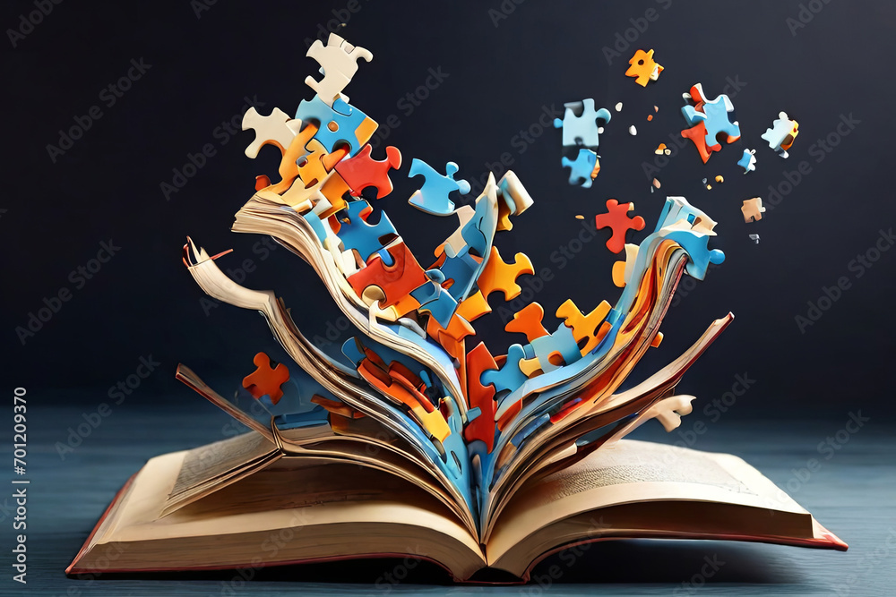 Moving puzzle from book Symbolizes dyslexia concept. Ideal for ...
