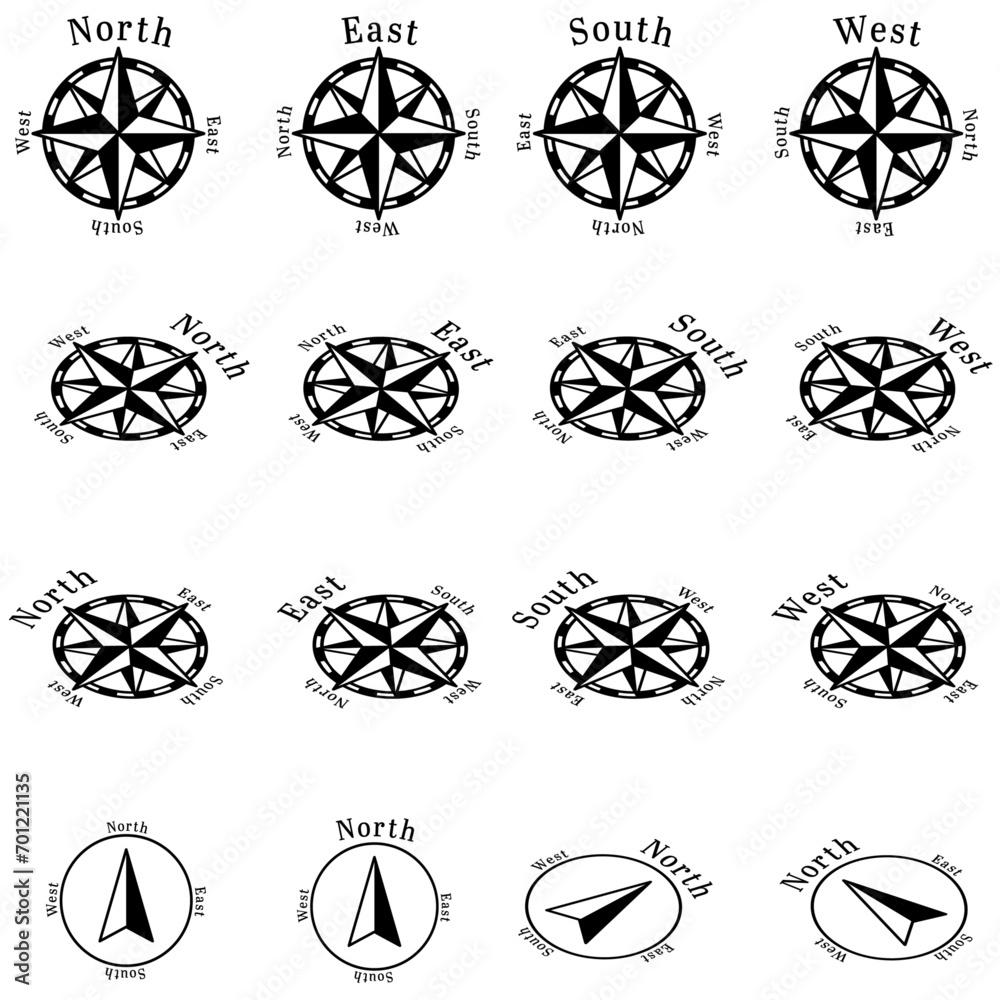 Classical wind rose of an east-west north-south azimuth compass ...