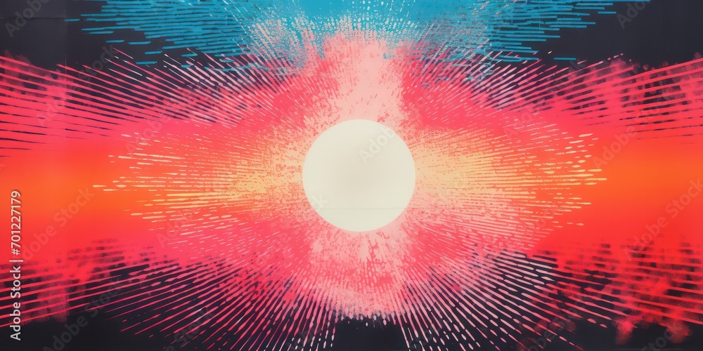 Abstract stencil print retro, radiating a minimalist and psychedelic ...