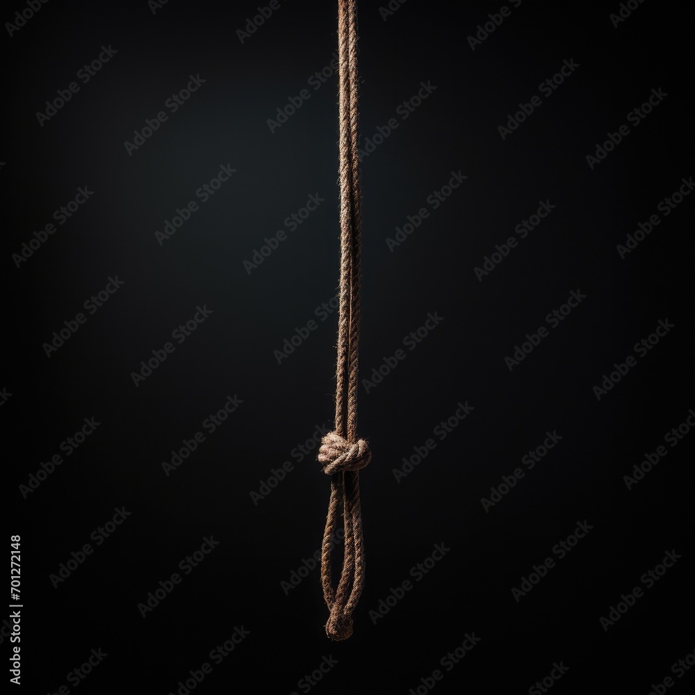 Hangman's loop on the black background. Capital punishment, suicide ...