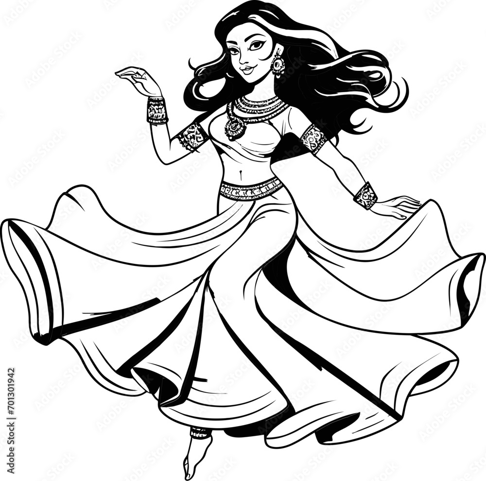 Beautiful dancing girl emoji vector image, black and white coloring ...