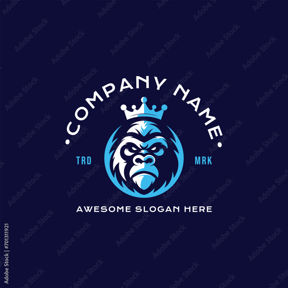 Vintage gorilla wearing king's crown mascot vector logo design. Retro ...