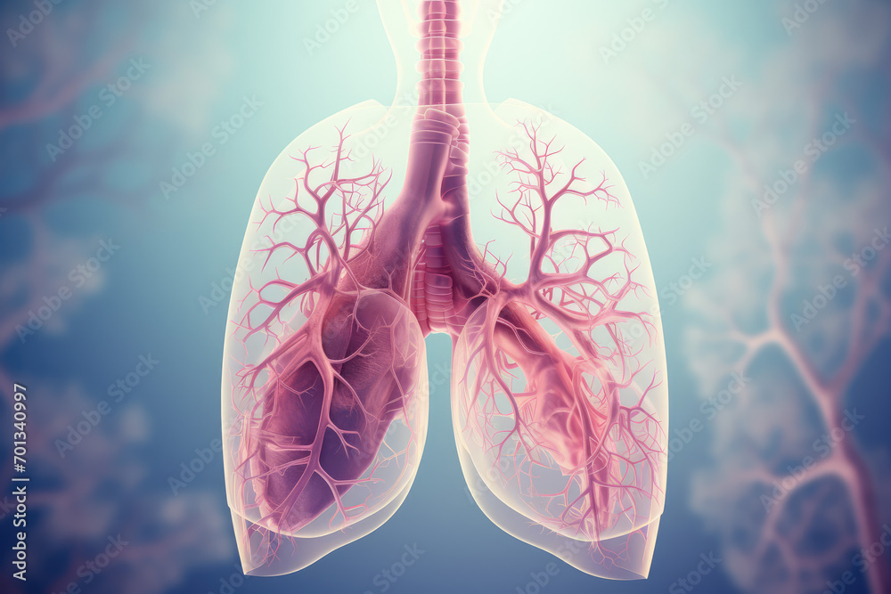 Foto de Stock Lungs anatomy with visible veins and arteries. 3D ...
