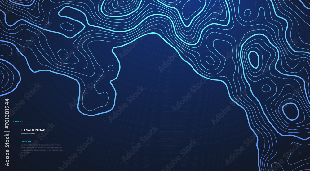 Topographic map blue technology background. Big data elevation map with ...