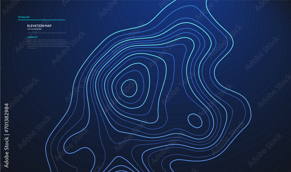 Topographic map blue technology background. Big data elevation map with ...
