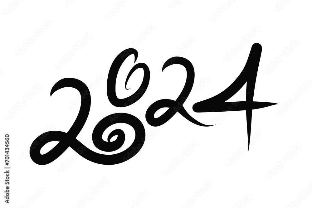 2024 Hand Lettering. Black color 2024 new year lettering isolated on ...