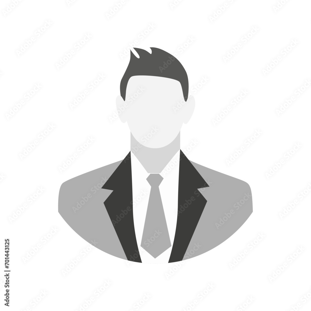 Vector flat illustration. Profile of a man in gray colors. Avatar, user ...