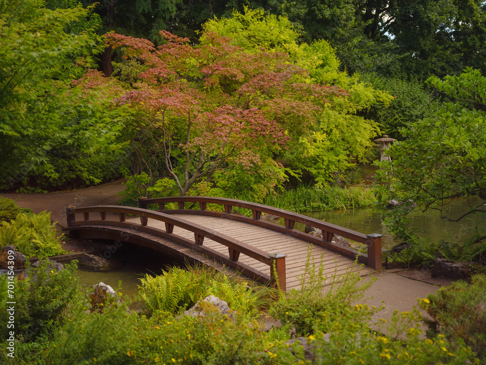 Japanese park in Vienna on a summer day. Zetagaya Park is small, quiet ...