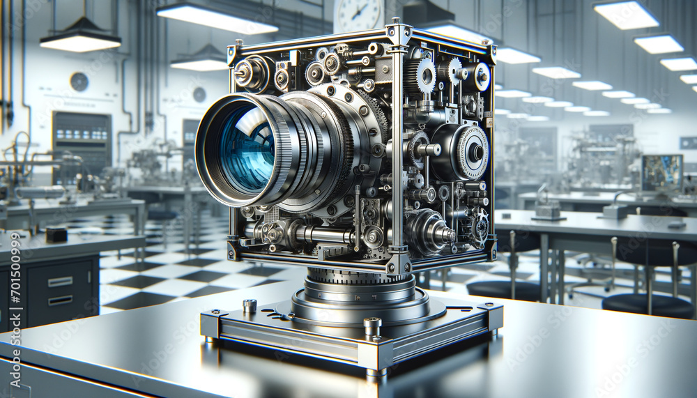 Advanced computer vision camera system in sleek industrial laboratory ...