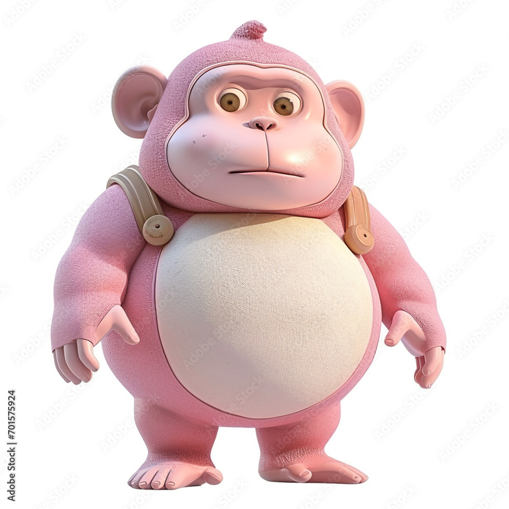 A cute fat monkey character design, in style of POP MART, 3D style ...