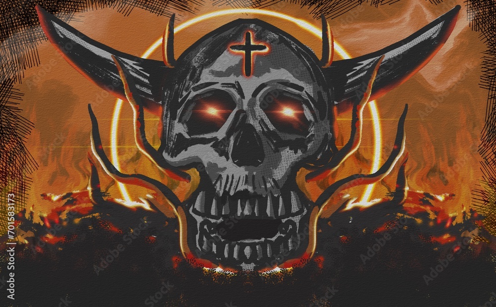 Stock-Illustration „Skull with devil horns Satanic ritual design There ...