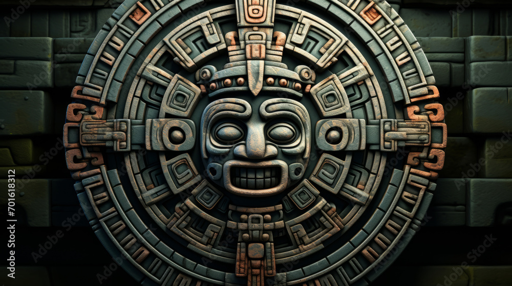 Maya ancient civilization background. Mayan tribal pattern with a totem ...