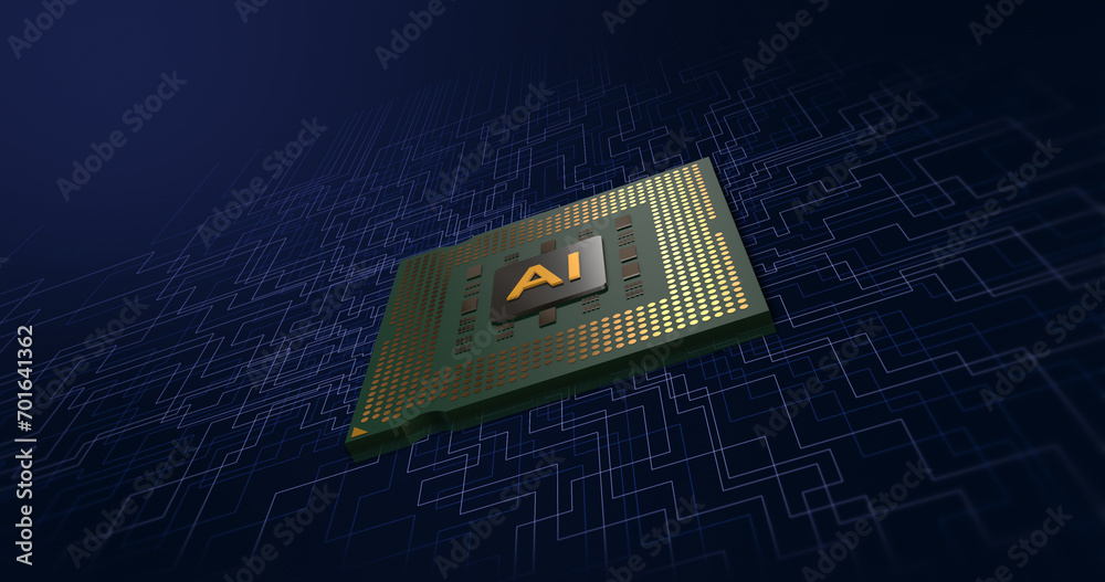 Artificial Intelligence Computer CPU Processing Data. Electrical Signals Flowing. Computer And ...