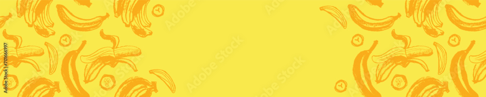 Vector bananas banner template with sketch bananas seamless pattern ...