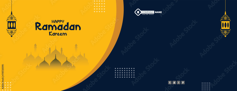 Ramadan Kareem wishes, or greeting banner Ramzan Islamic blue ...