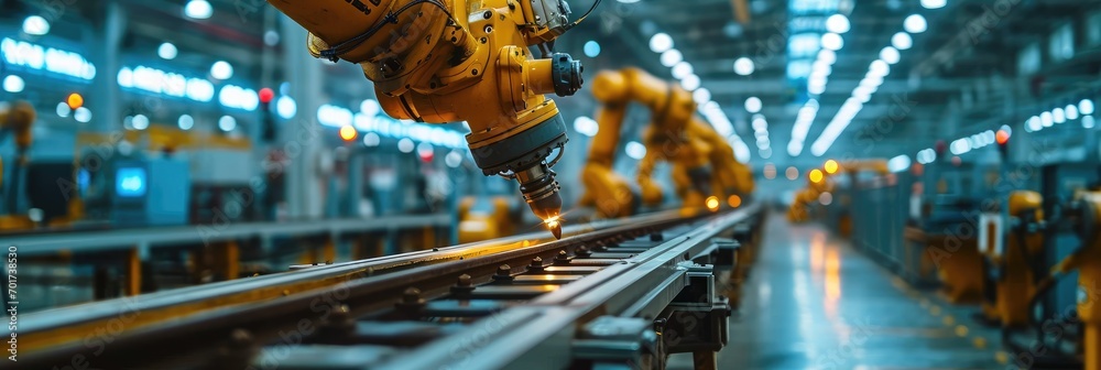 automated industrial robot arm in manufacturing factory warehouse Stock ...